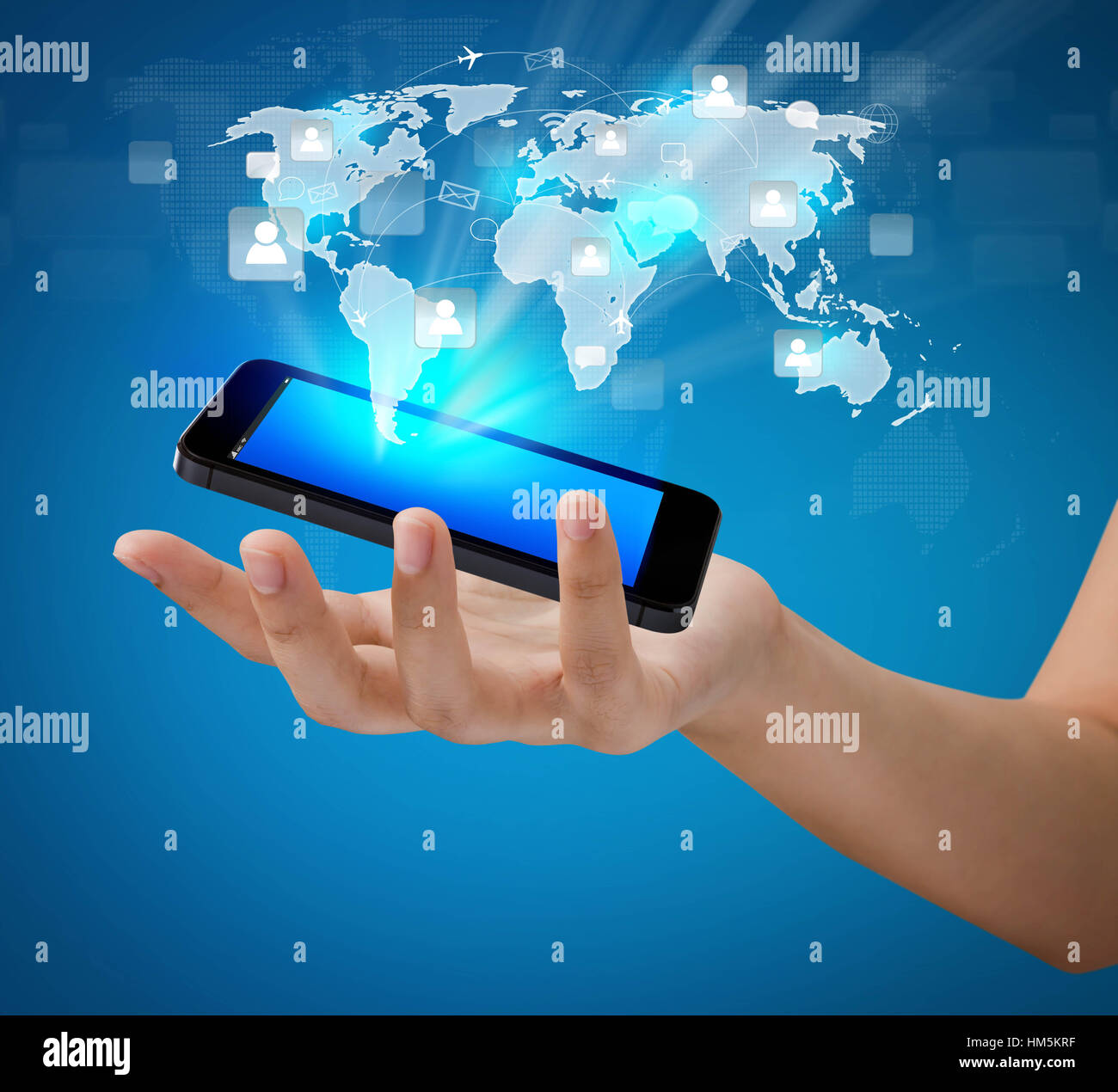Hand holding Modern communication technology mobile phone show the ...