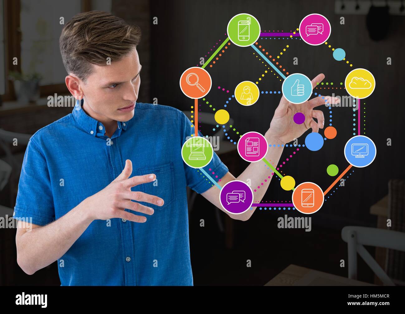 Man touching application icons Stock Photo - Alamy