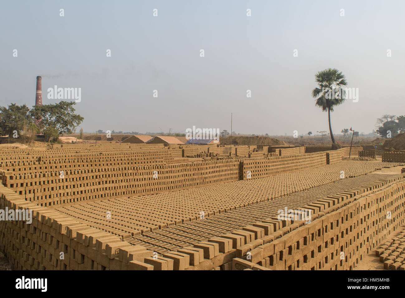 Bricks are arranged for dry up in the sunlight at the brick making ...