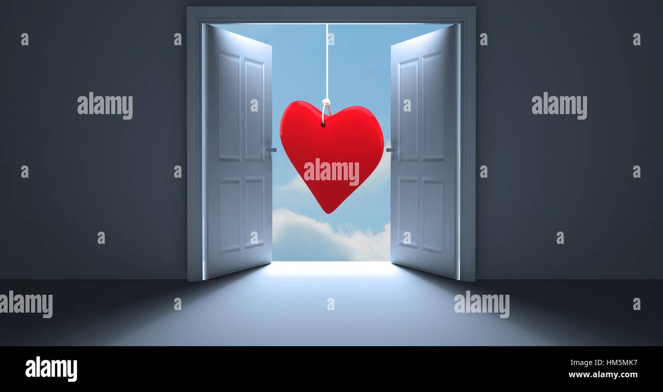 Open door with red heart shape Stock Photo - Alamy