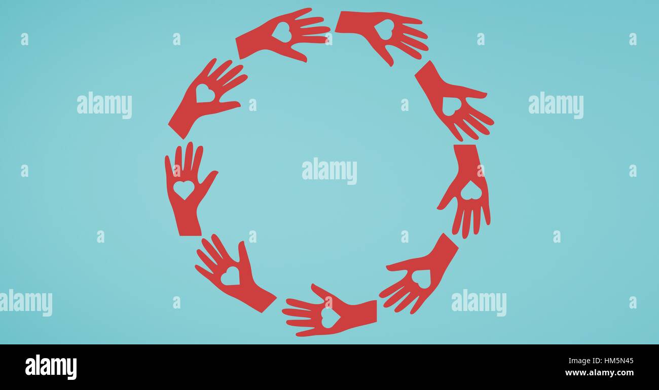 Vector illustration of hands forming circle with heart shapes Stock ...