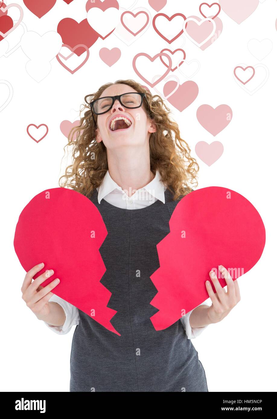 Screaming woman holding broken heart Stock Photo - Alamy
