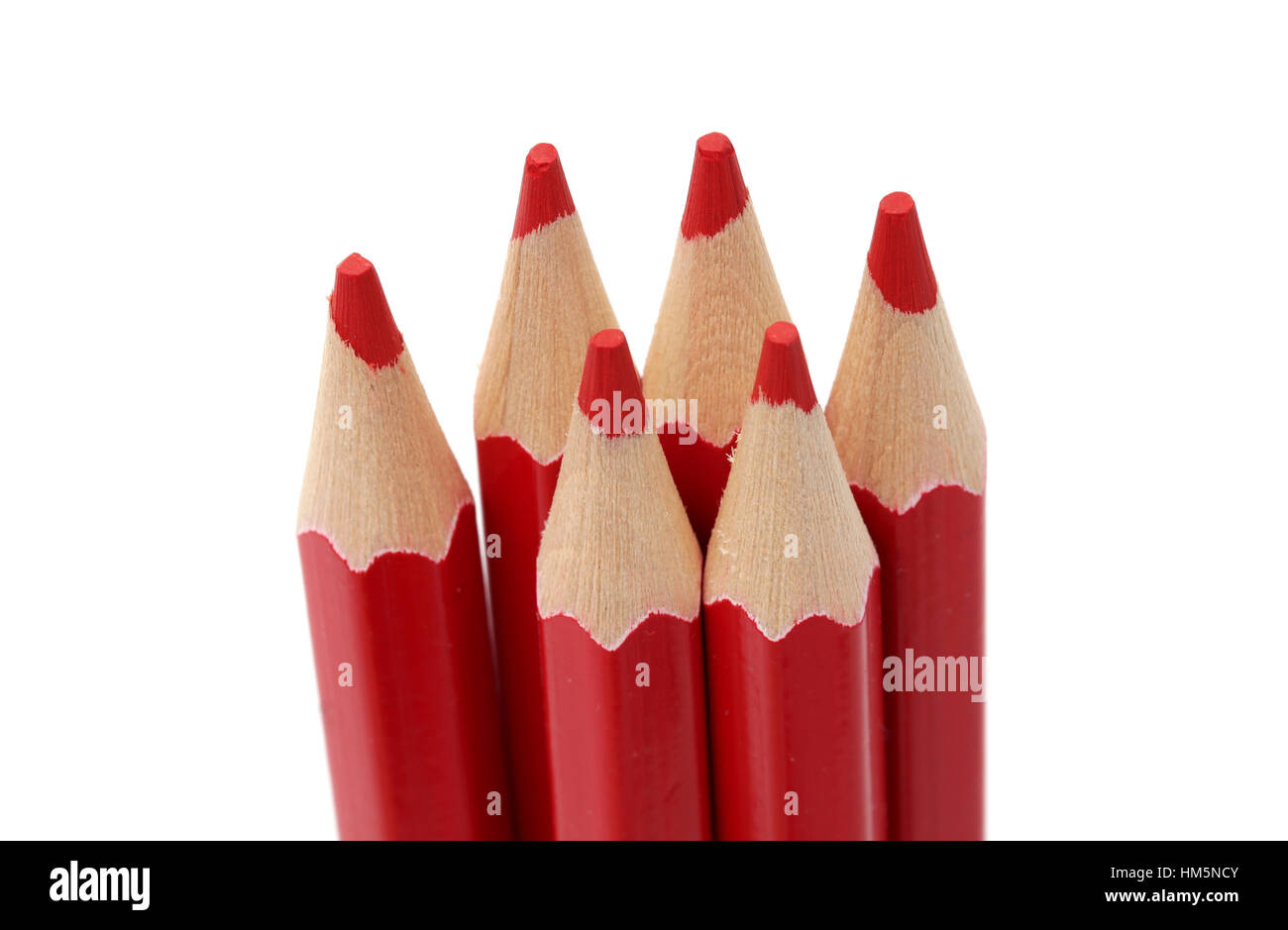 Six red pencils against a white background Stock Photo - Alamy