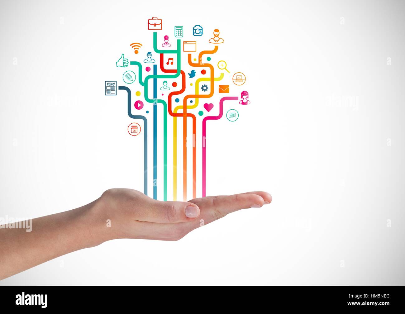 Hand holding digitally generated application icon interface Stock Photo ...