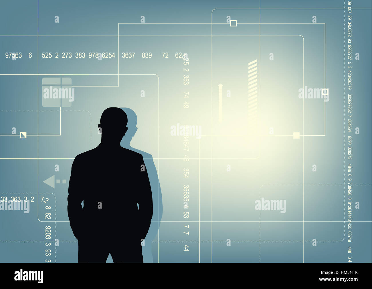 Abstract technology communication concept and the silhouette of a ...