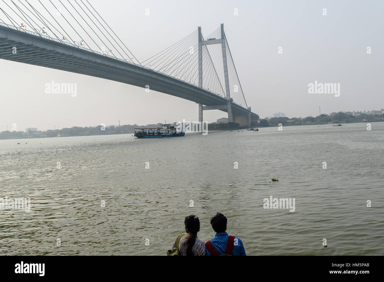 Vidyasagar bridge (Setu) as seen from Princep Memorial (Ghat) a notable ...