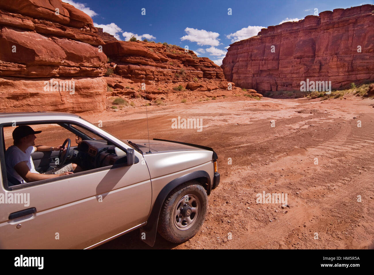 Visitor, 4WD vehicle on Potash Road in Shafer Canyon, near Colorado ...