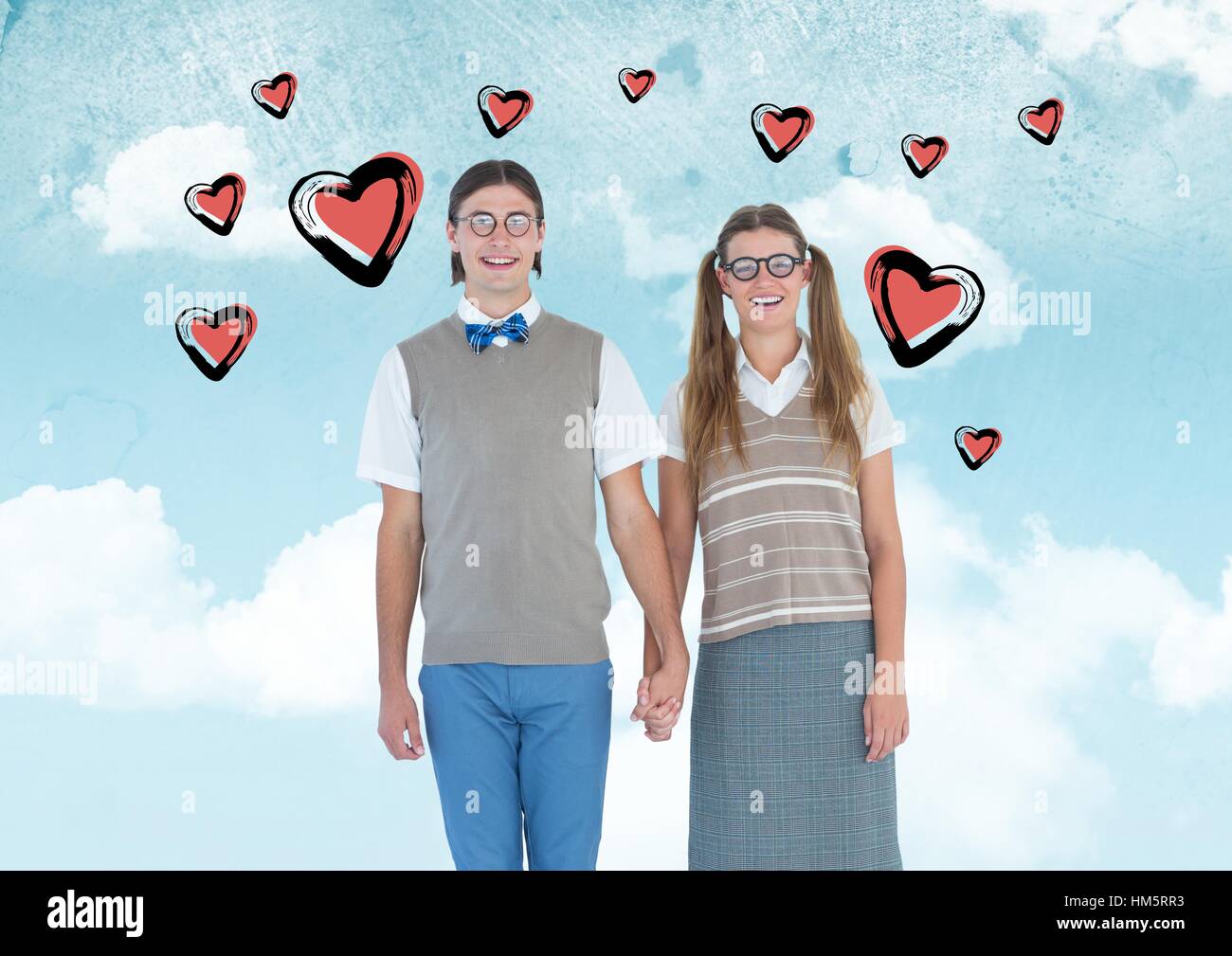 Nerd couple holding hands Stock Photo - Alamy