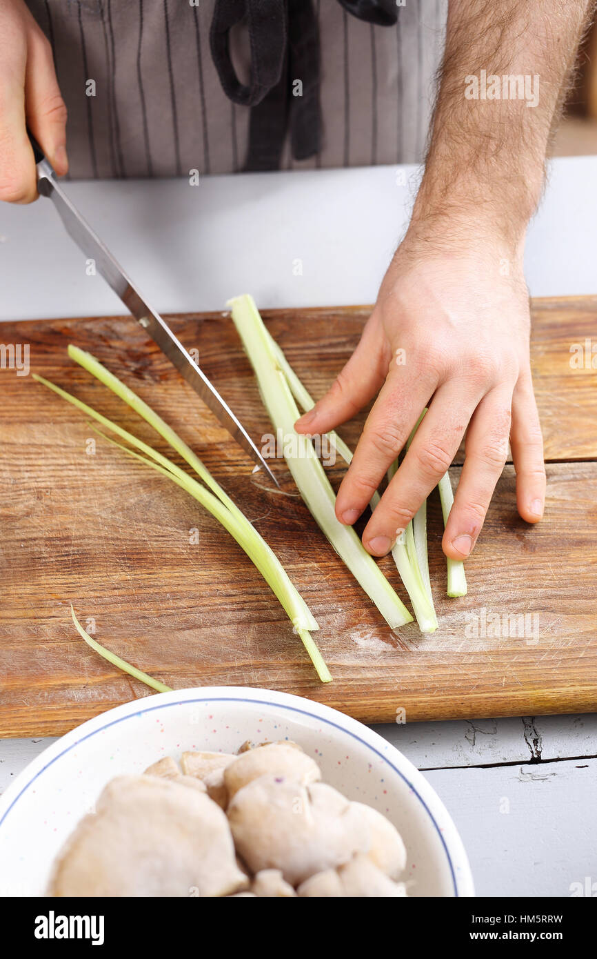 Cutting vegetables. Slicing knife vegetables. Cook chopped vegetables ...