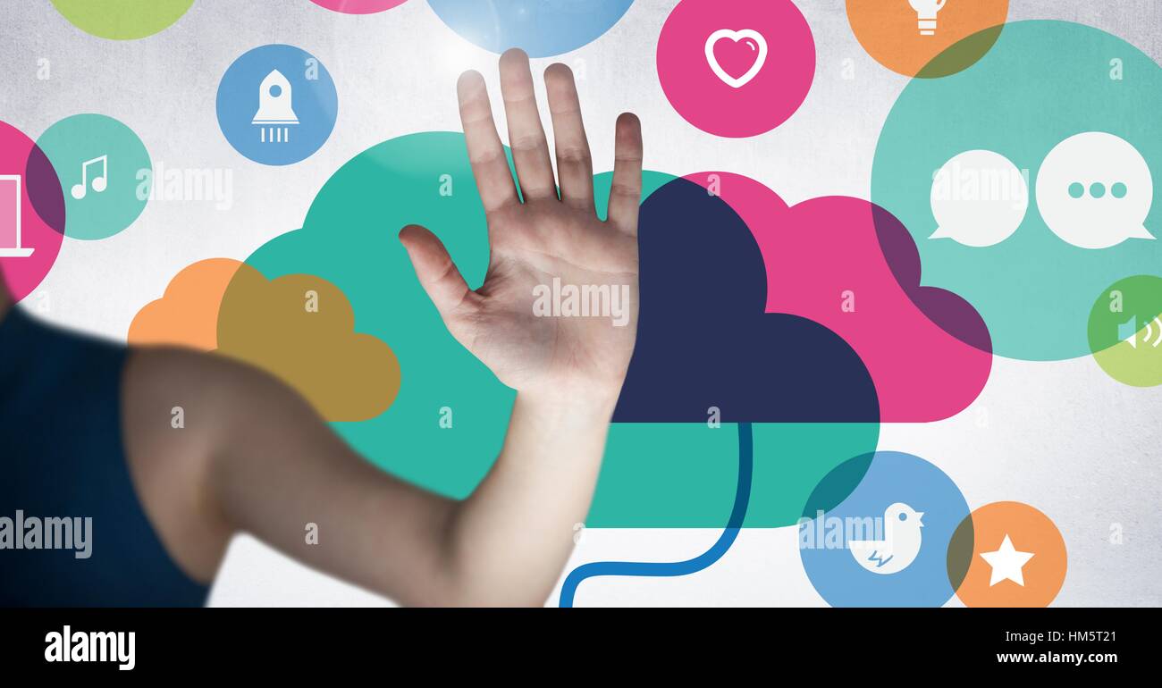 Womans hand against cloud computing icon Stock Photo - Alamy