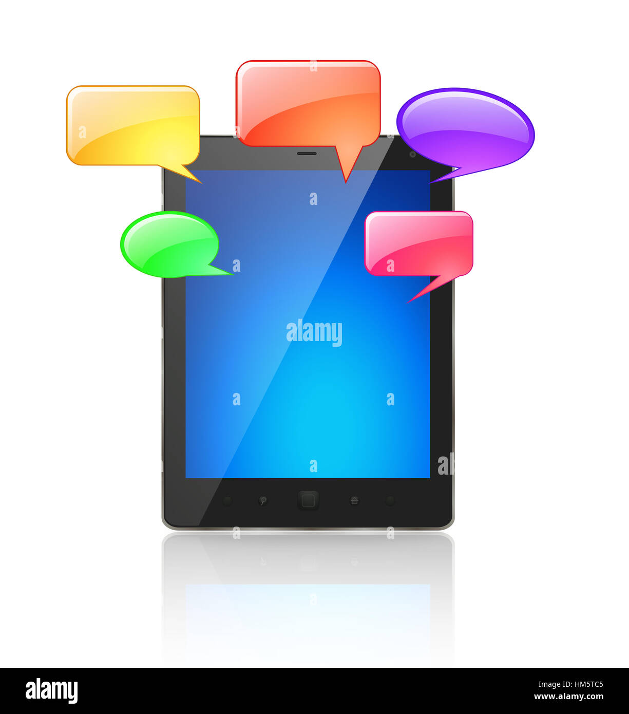 Digital tablet with blue screen and chat bubble Stock Photo - Alamy