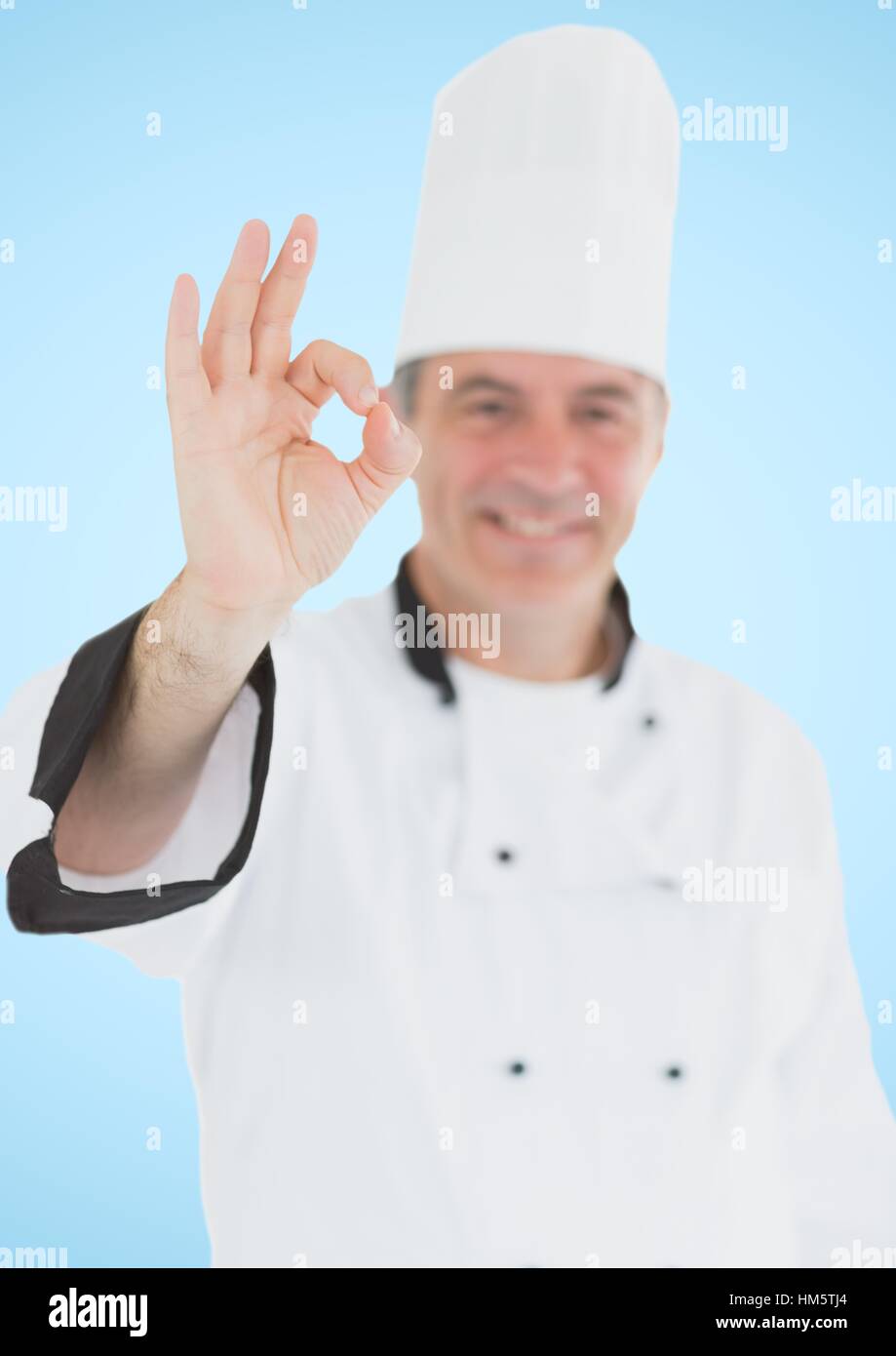 Portrait of smiling male chef cook showing ok sign Stock Photo - Alamy