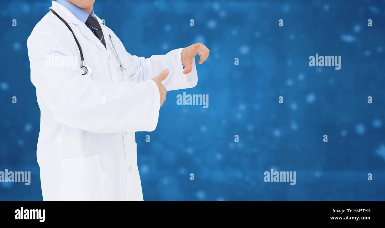 Doctor giving presentation against blue background Stock Photo - Alamy