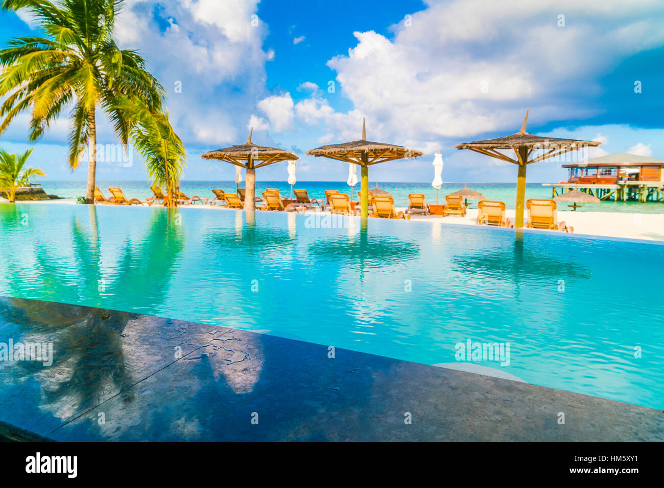 Swimming pool bar in tropical Maldives island Stock Photo - Alamy