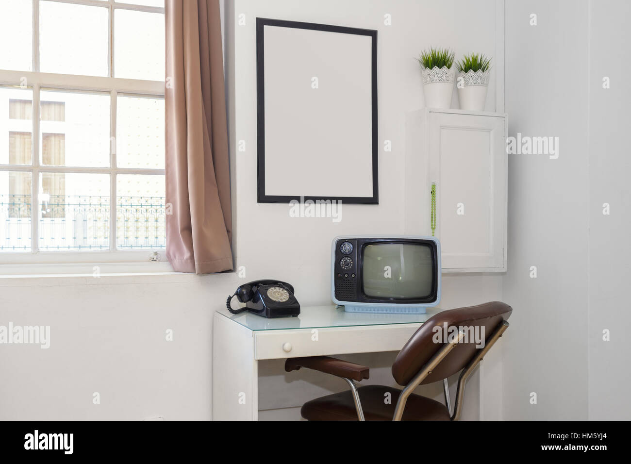 Retro Office Desk Stock Photo - Alamy