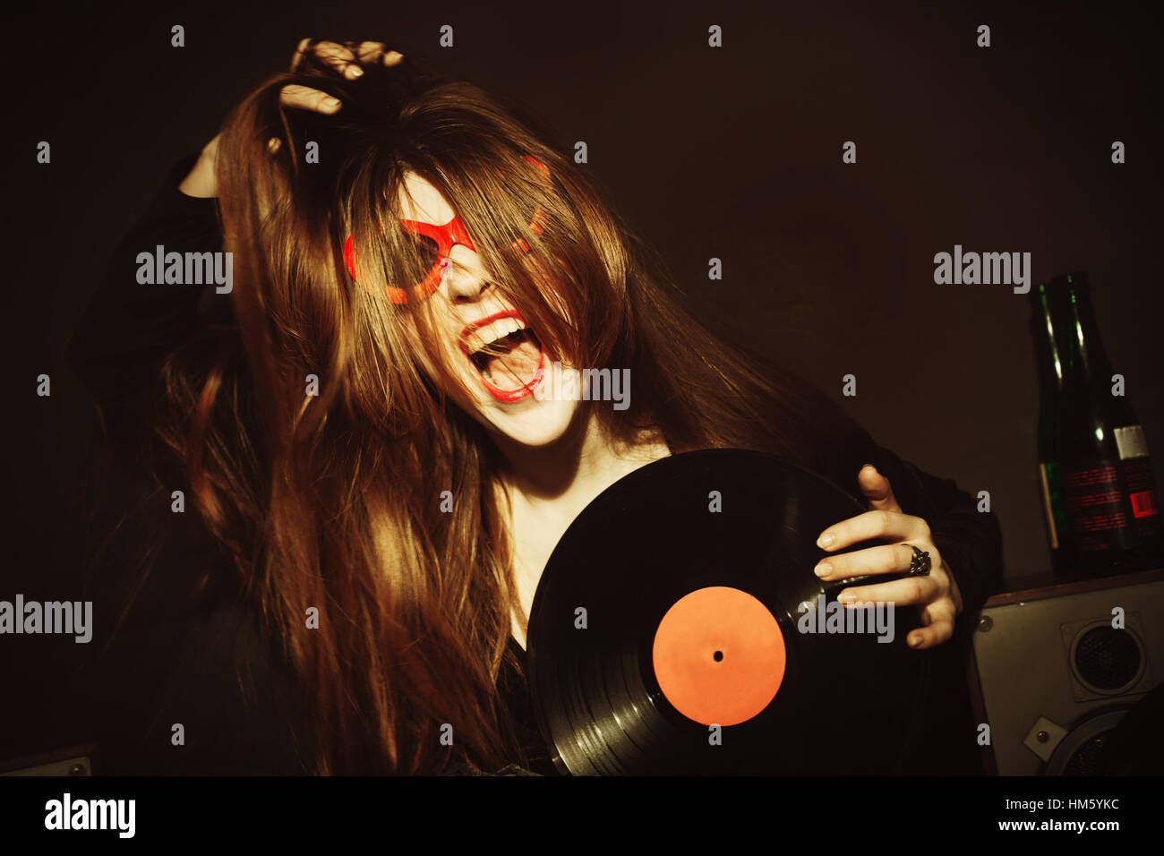 woman with vinyl Stock Photo - Alamy