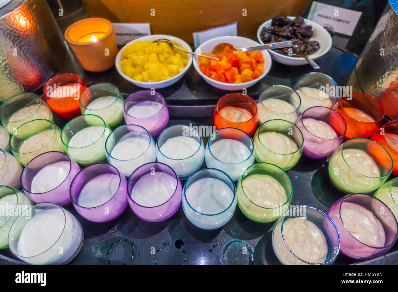 Breakfast buffet with yoghurt Stock Photo - Alamy