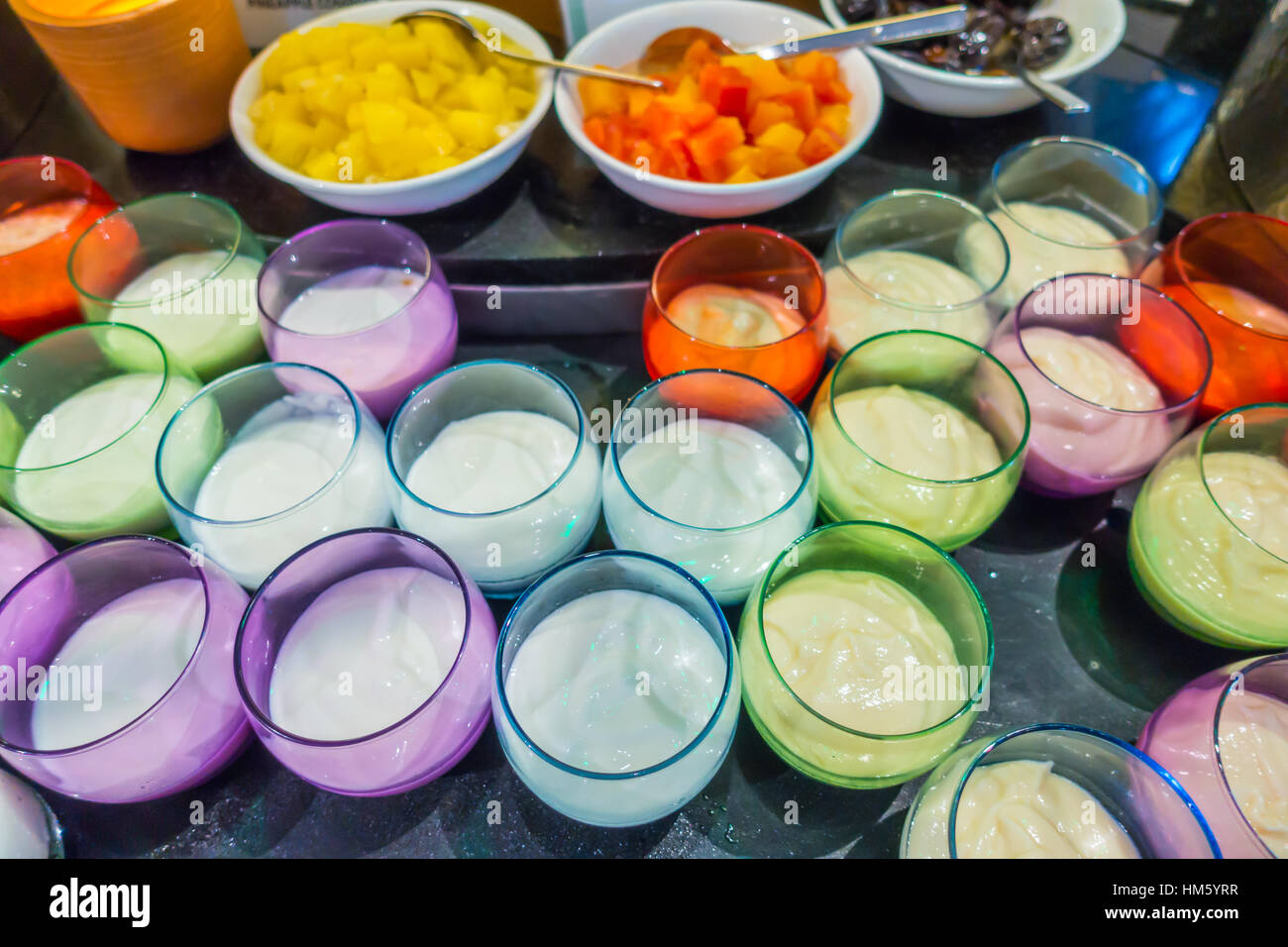 Breakfast buffet with yoghurt Stock Photo - Alamy