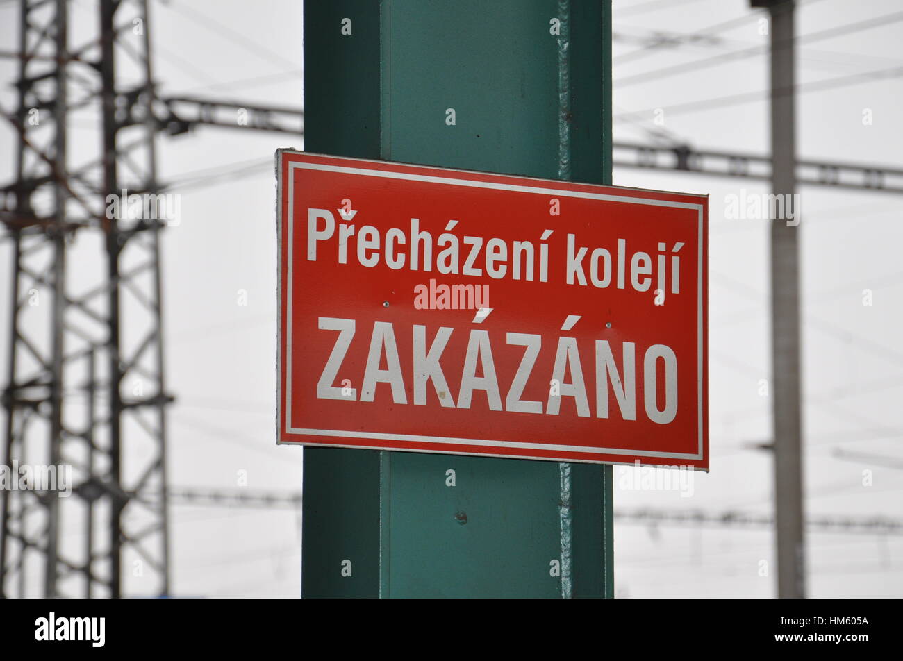 Prohibition crossing the tracks, sign, security Stock Photo - Alamy