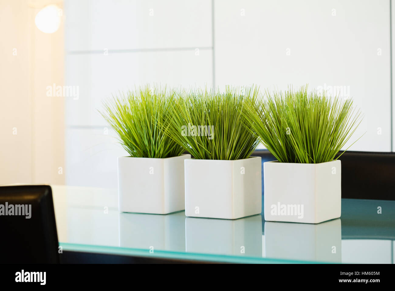 Flower pots on table Stock Photo - Alamy
