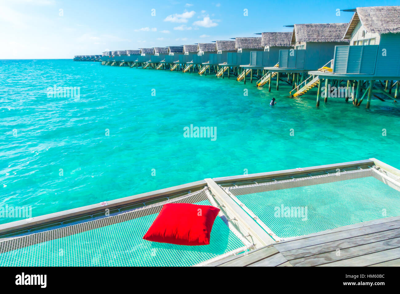 Vacation net seat in tropical Maldives island and beauty of the sea ...