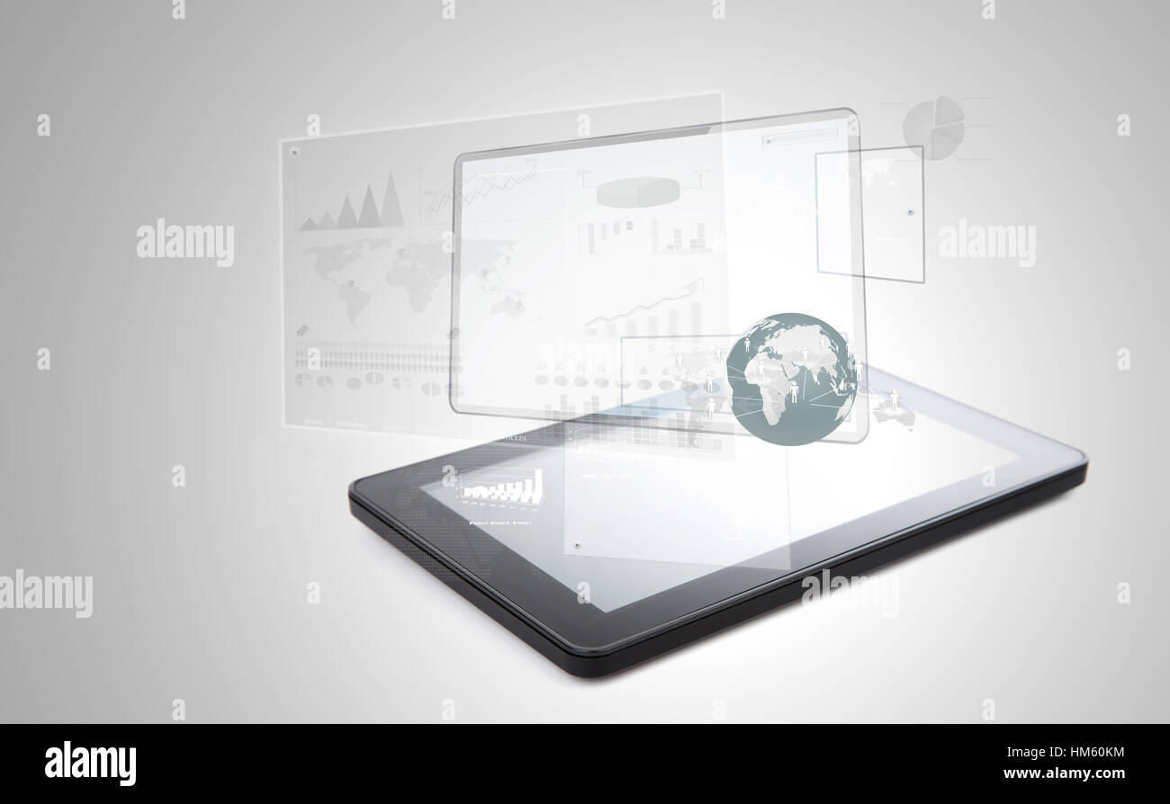 Touch screen device with graph and earth Stock Photo - Alamy