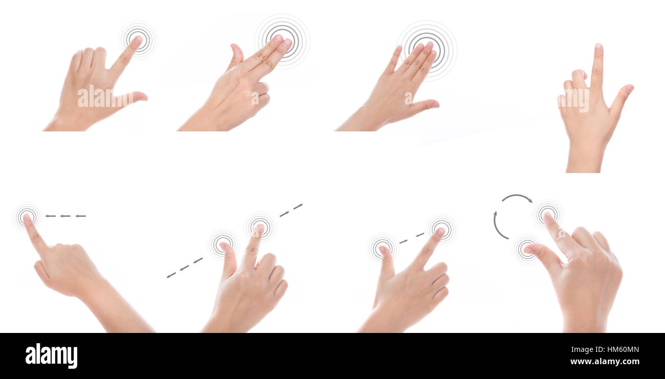 Group of Women hand use multi-touch gestures for tablets or touch ...