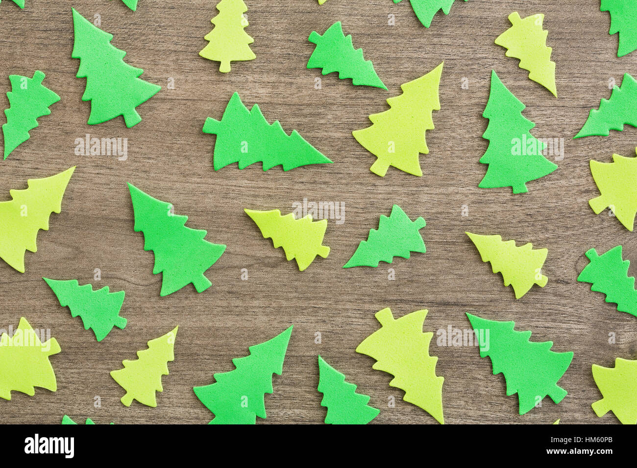 Green tree decorations on table Stock Photo - Alamy