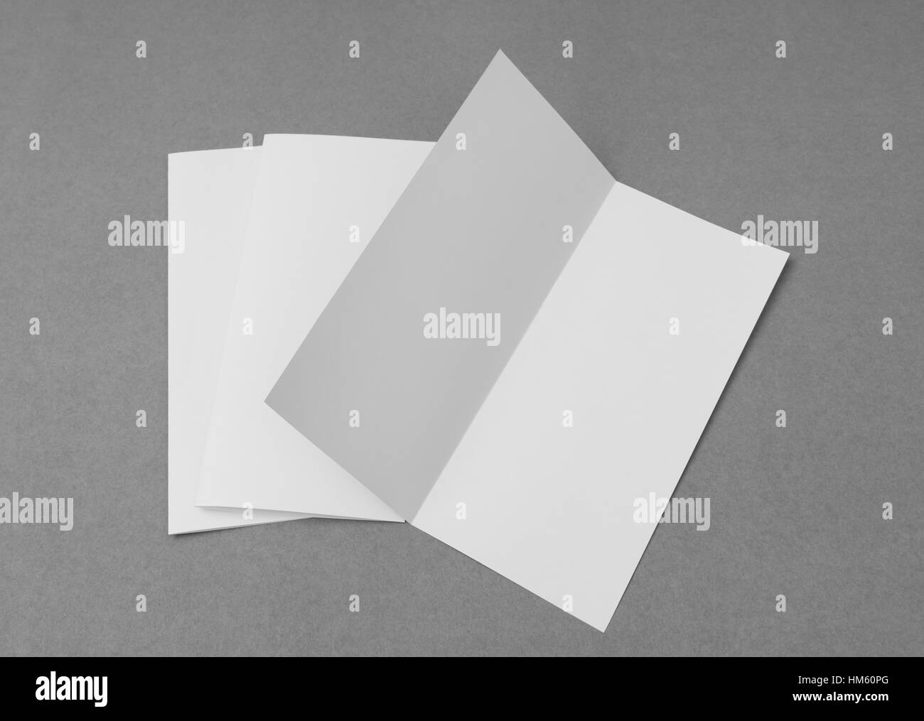 Bifold white template paper on gray background Stock Photo - Alamy