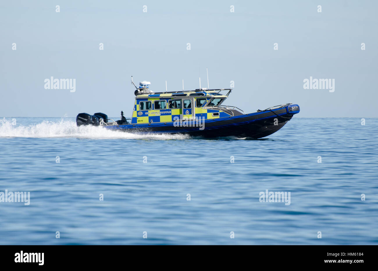 Gibraltar police boat in the waters to the East side of the rock of ...