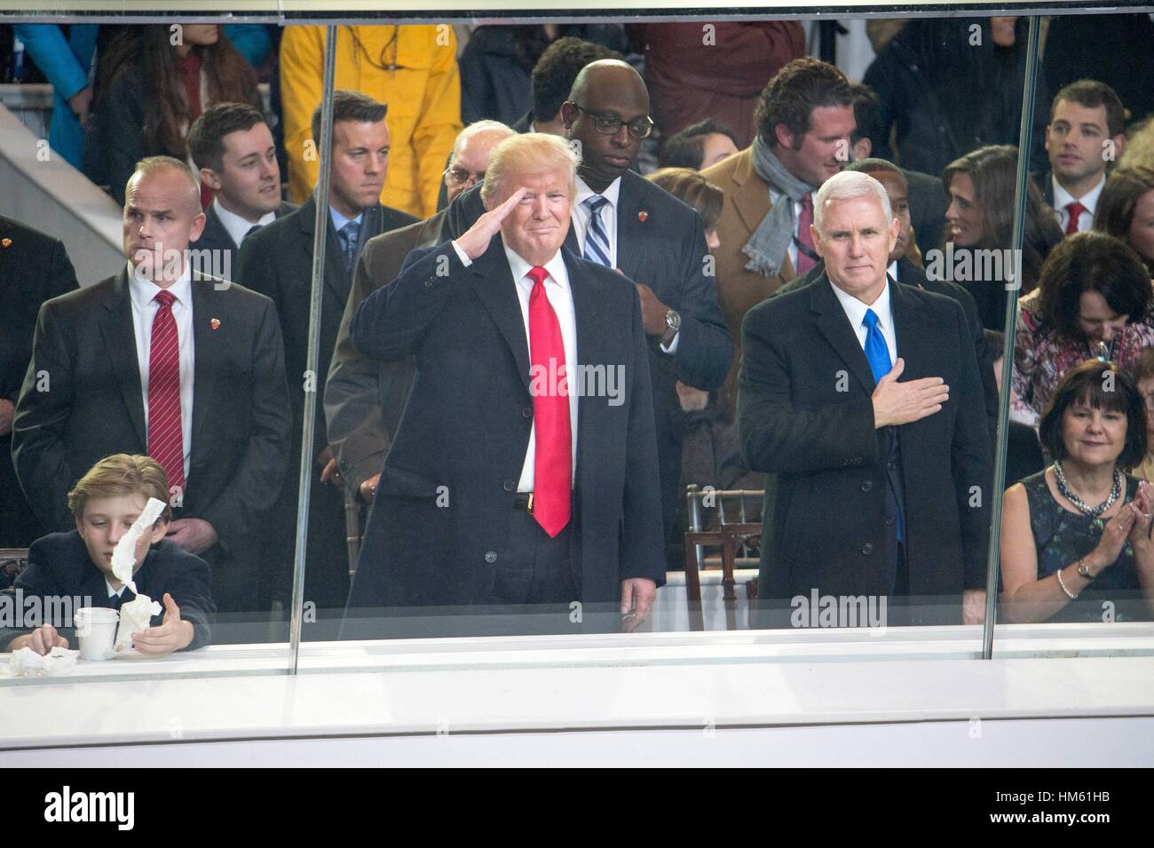 U.S. President Donald Trump and Vice President Mike Pence salute ...