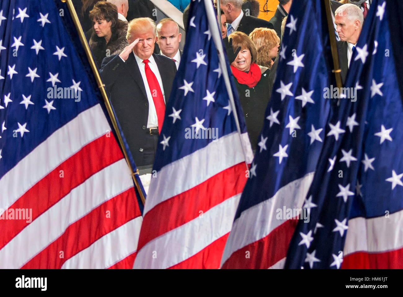 U.S. President Donald Trump and Vice President Mike Pence salute ...