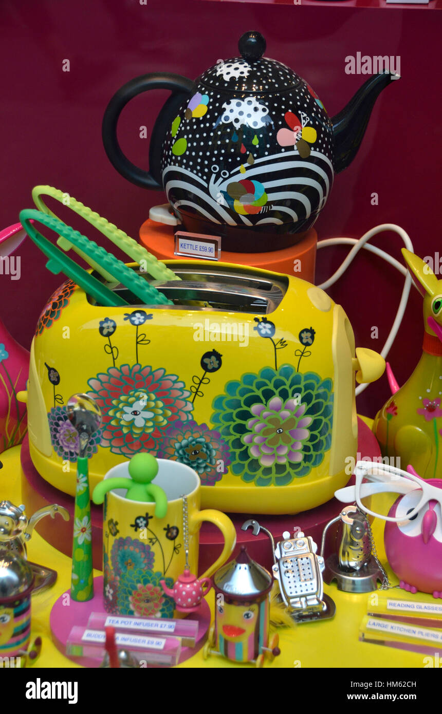 Colourful kitchenware in Pylones shop window display Stock Photo - Alamy