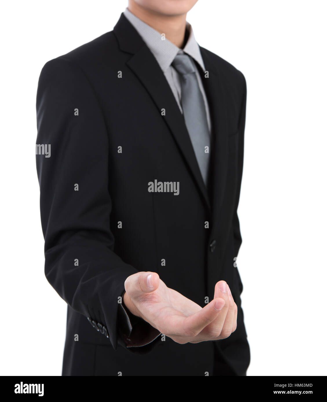 Open hand of business man against white background Stock Photo - Alamy