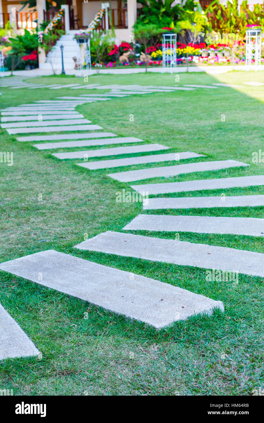 The Walk path in the park with green grass Stock Photo - Alamy