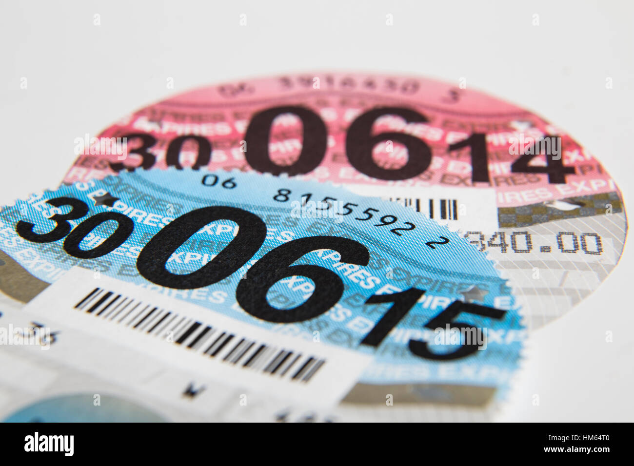 Old round British Car Tax Discs that used to go in the windscreen Stock ...