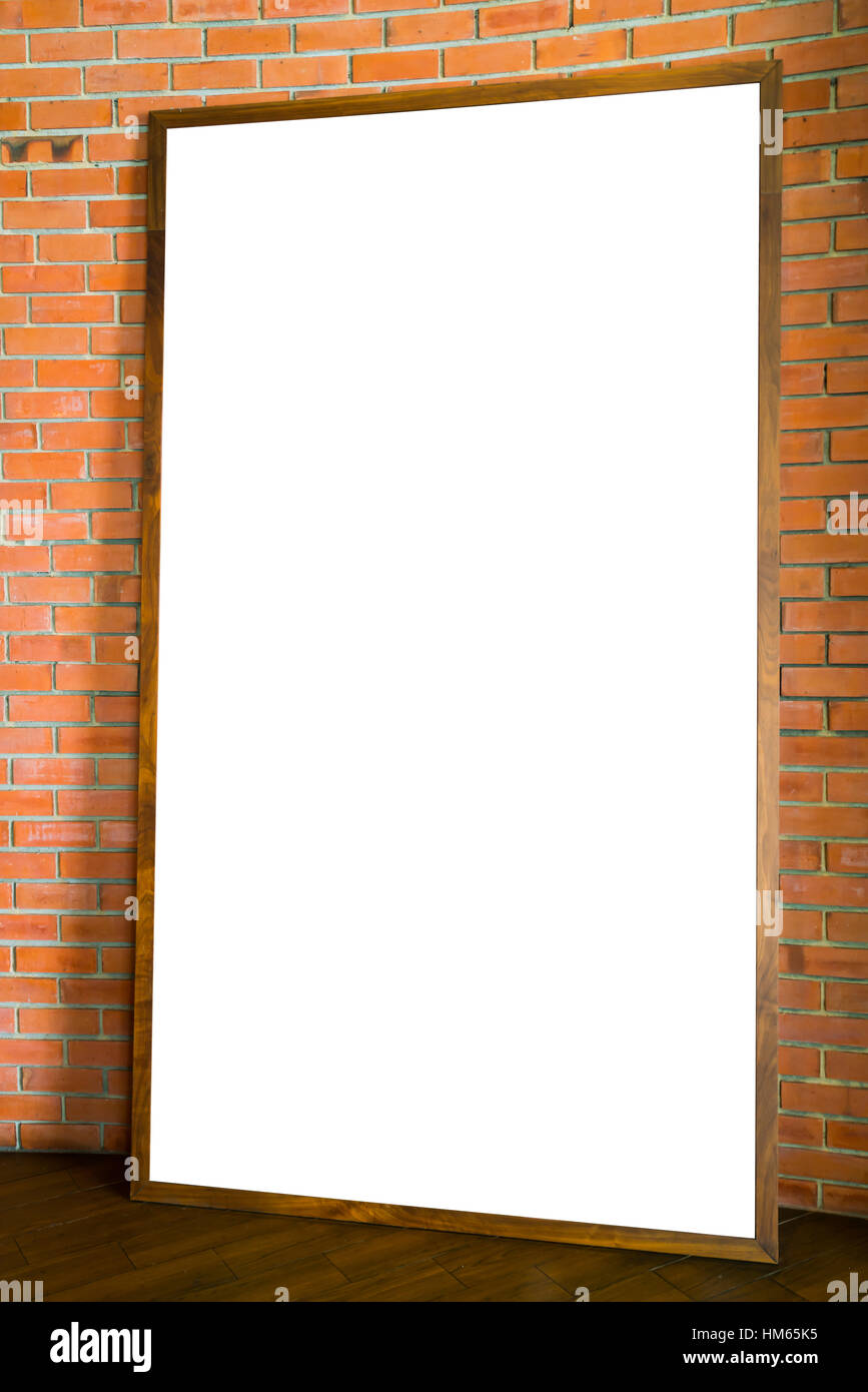 Blank wood sign on brick wall Stock Photo - Alamy