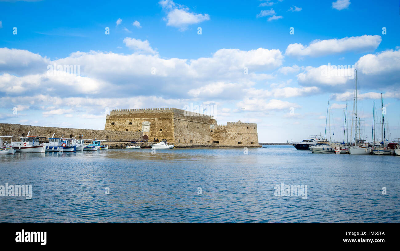 Heraklion harbour with old venetian fort Koule, Crete, Greece Stock ...