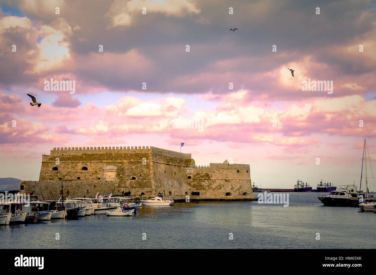 Heraklion harbour with old venetian fort Koule, Crete, Greece Stock ...