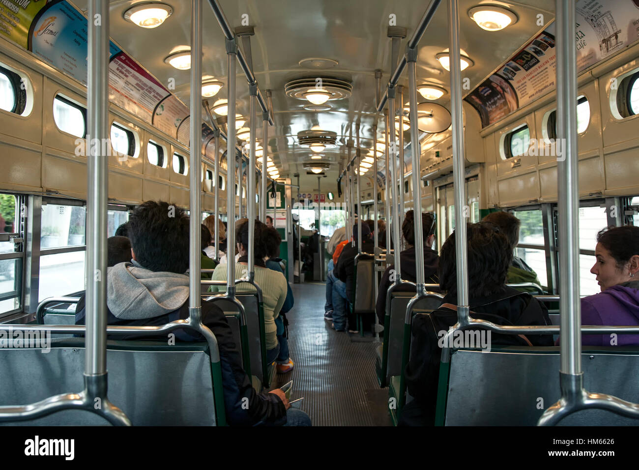 Interior, historic streetcar, San Francisco, California USA Stock Photo ...