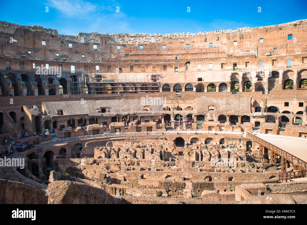 Colosseum or Coliseum indoor background blue sky in Rome, Italy Stock ...