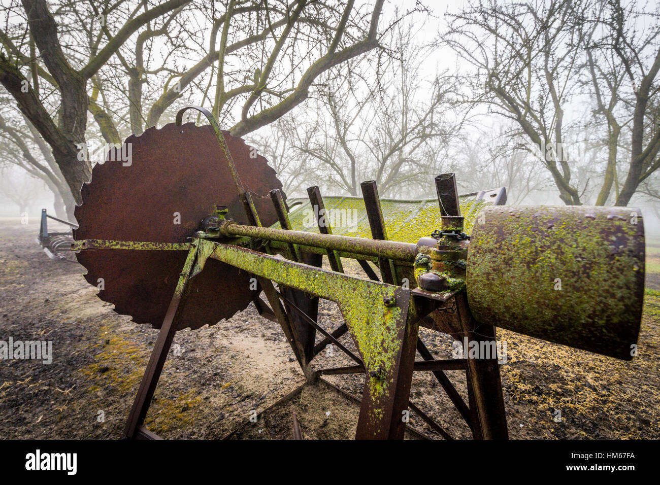 Antique farm implements on an almond farm in California's Central ...