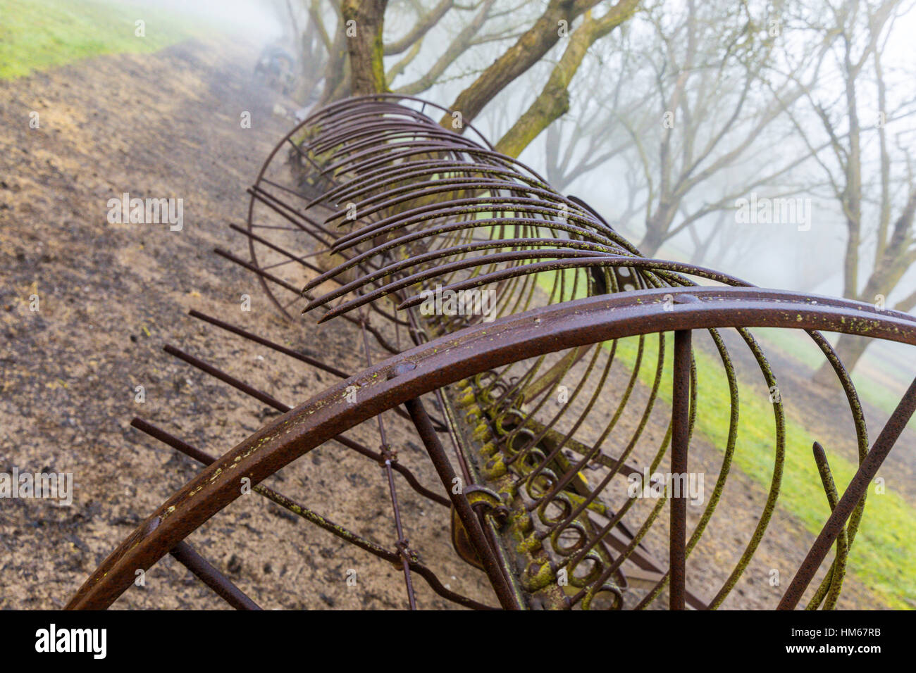 Antique farm implements on an almond farm in California's Central ...