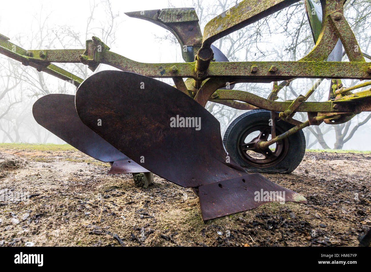Antique farm implements on an almond farm in California's Central ...