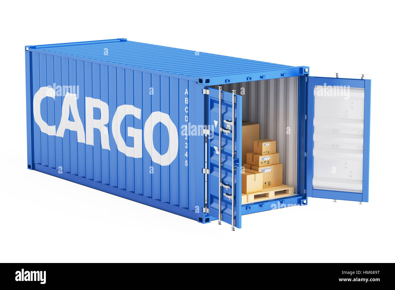 Cargo container with parcels, 3D rendering isolated on white background ...
