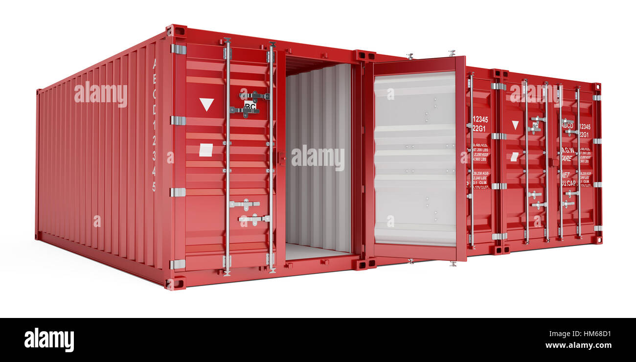 red cargo containers, 3D rendering isolated on white background Stock ...