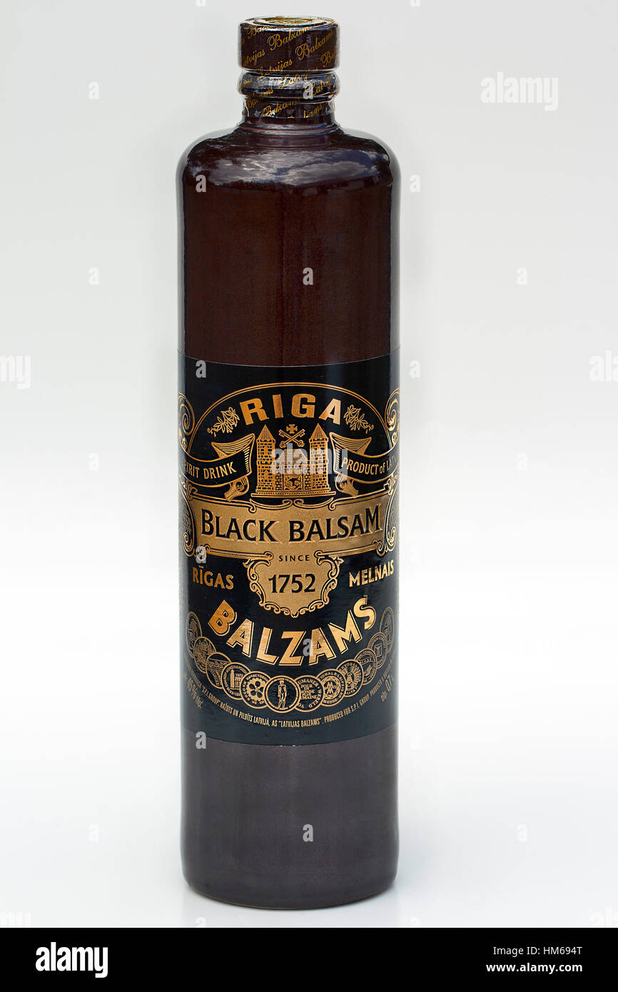 KIEV, UKRAINE - JUNE 29, 2012: Herb hard liqueur Riga Black Balsam ...