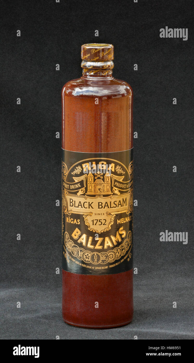 KIEV, UKRAINE - JUNE 29, 2012: Herb hard liqueur Riga Black Balsam ...