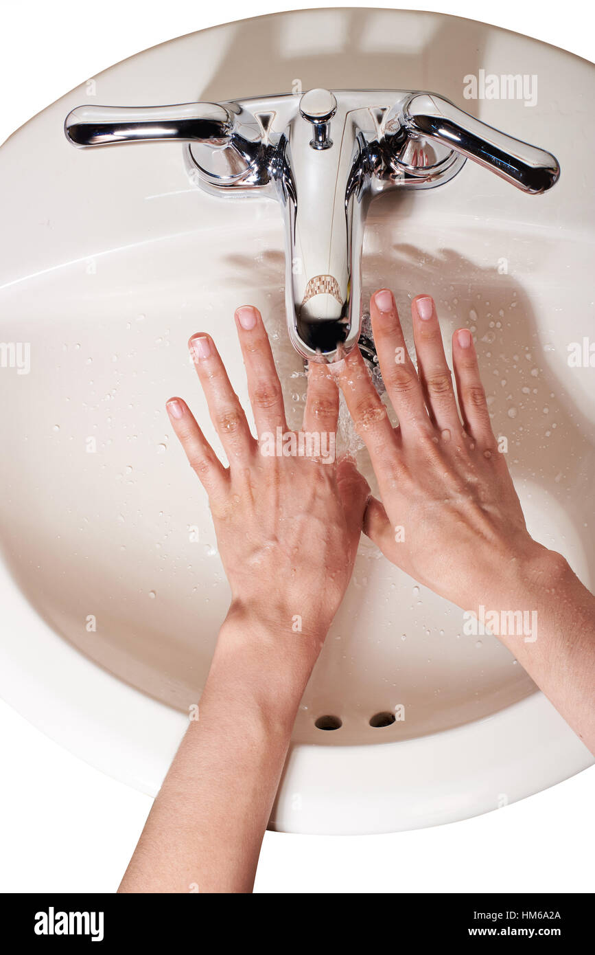 isolated hand washing in sink with clear water Stock Photo - Alamy
