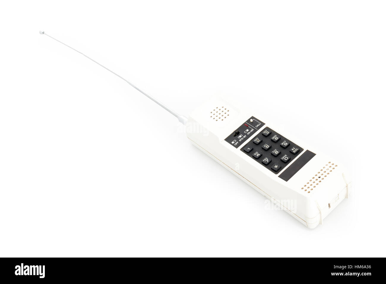 eighties old cordless home telephone with his antenna extended in a ...